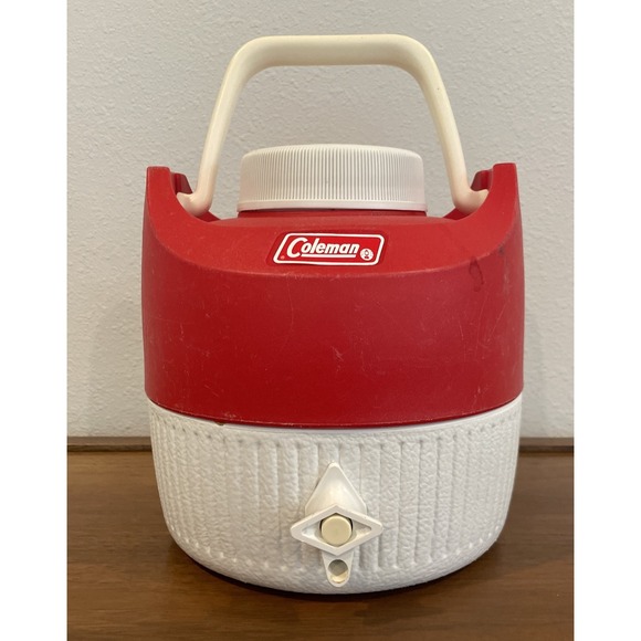 Coleman | Dining | Vtg Coleman Water Cooler Jug Gallon Red White Handle ...